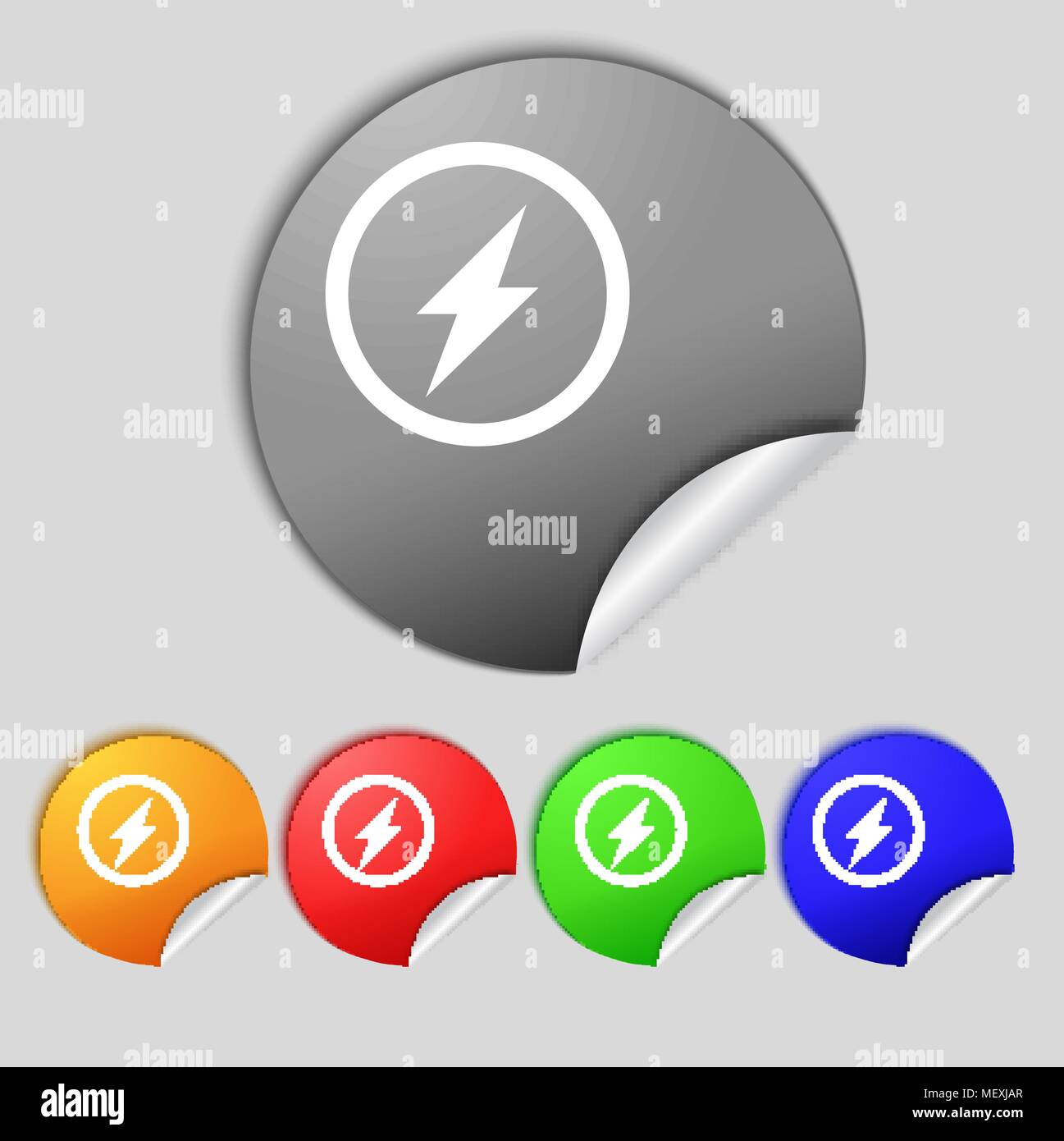 Photo flash sign icon. Lightning symbol. Set of colour buttons. Vector ...