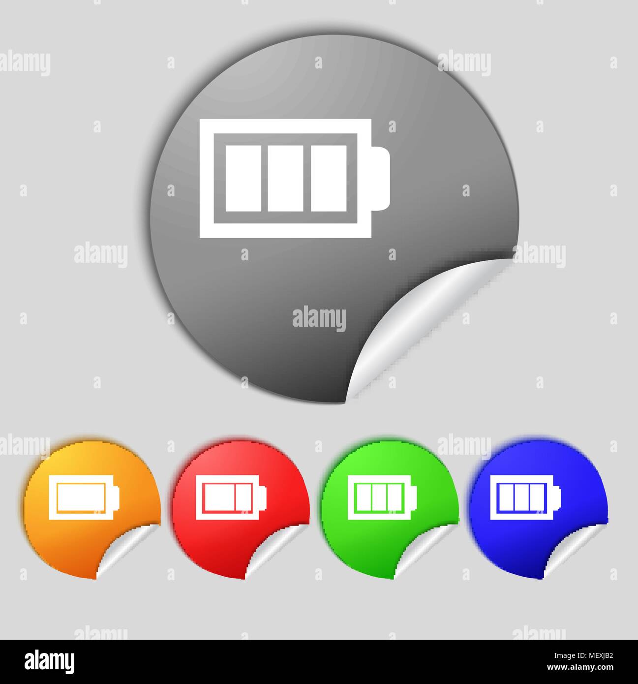 Battery fully charged sign icon. Electricity symbol. Set of colour ...