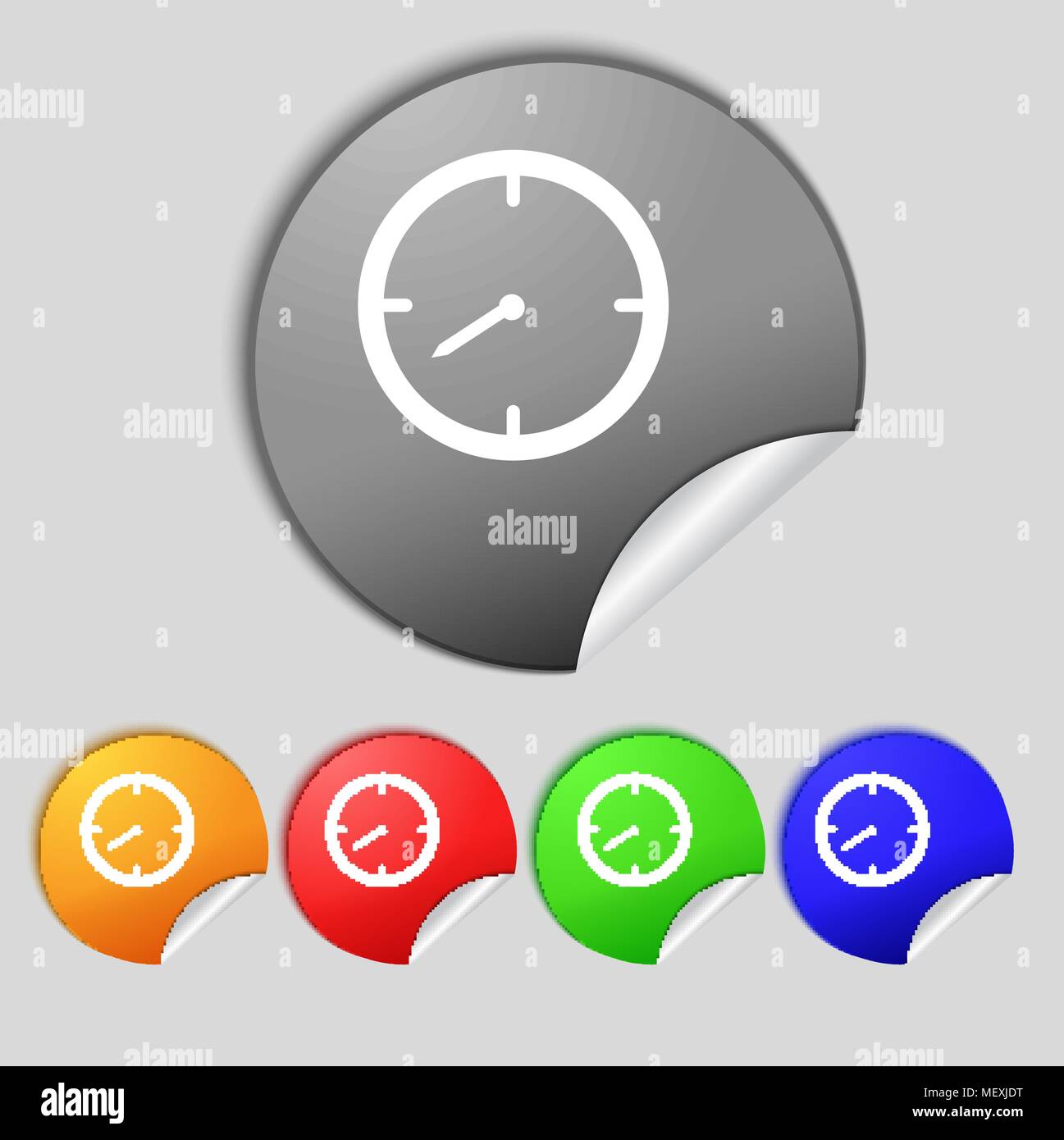 Timer sign icon. Stopwatch symbol. Set of colourful buttons. Vector ...