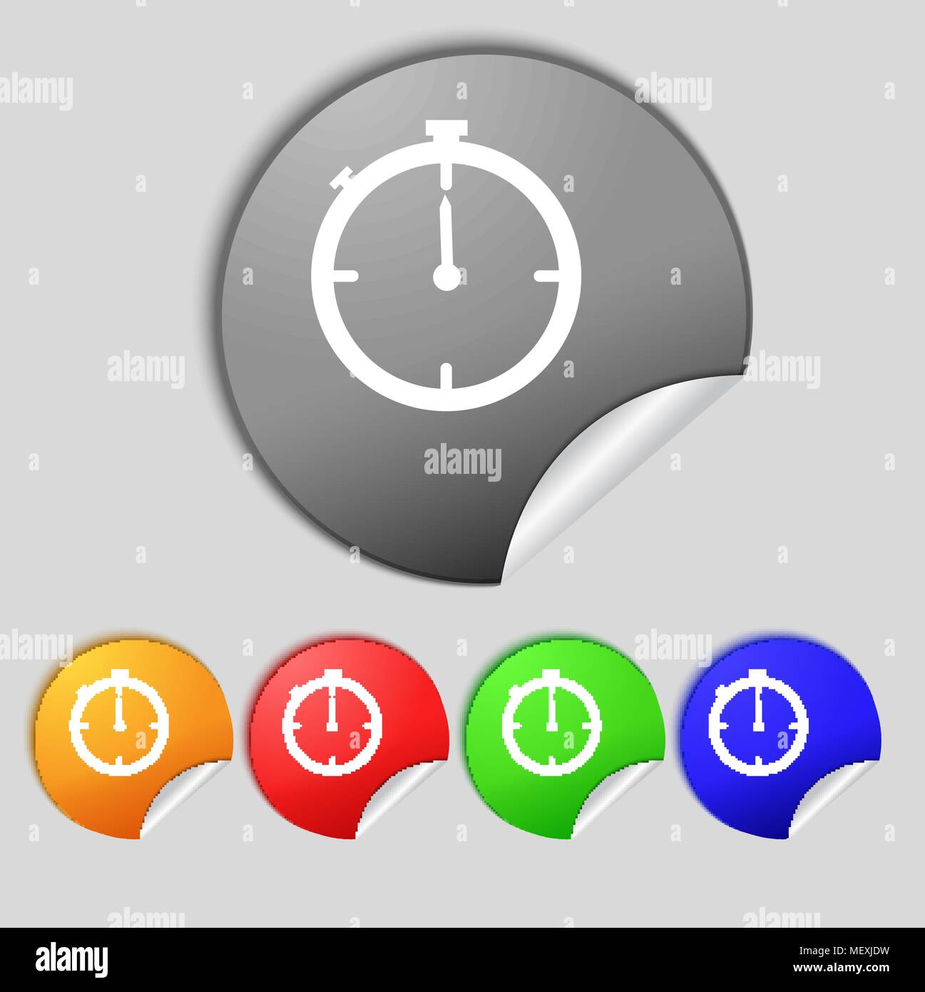 Timer sign icon. Stopwatch symbol. Set of colourful buttons. Vector ...