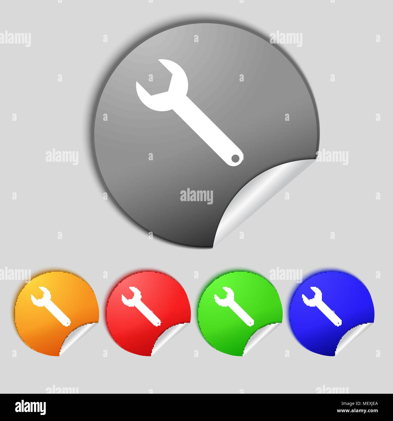 Wrench key sign icon. Service tool symbol. Set of colored buttons ...
