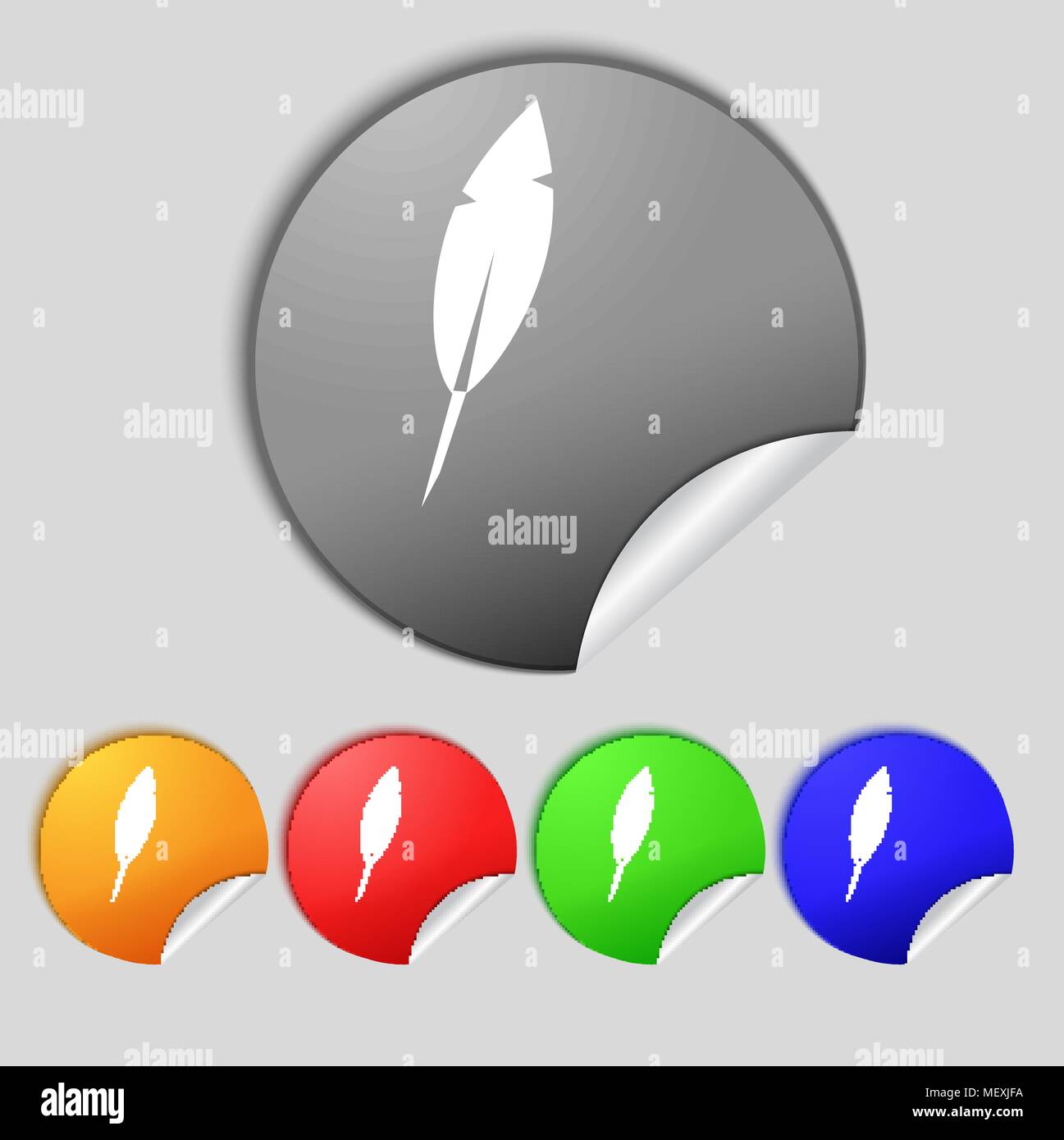 Feather sign icon. Retro pen symbol. Set of colored buttons Vector ...