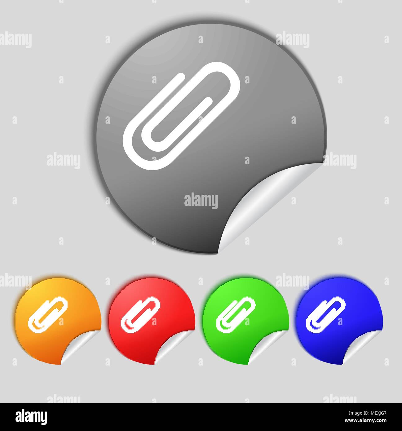 Paper clip sign icon. Clip symbol. Set of colored buttons. Vector ...