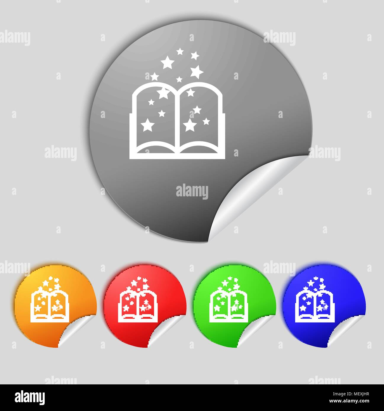 Magic Book sign icon. Open book symbol. Set of colored buttons. Vector ...
