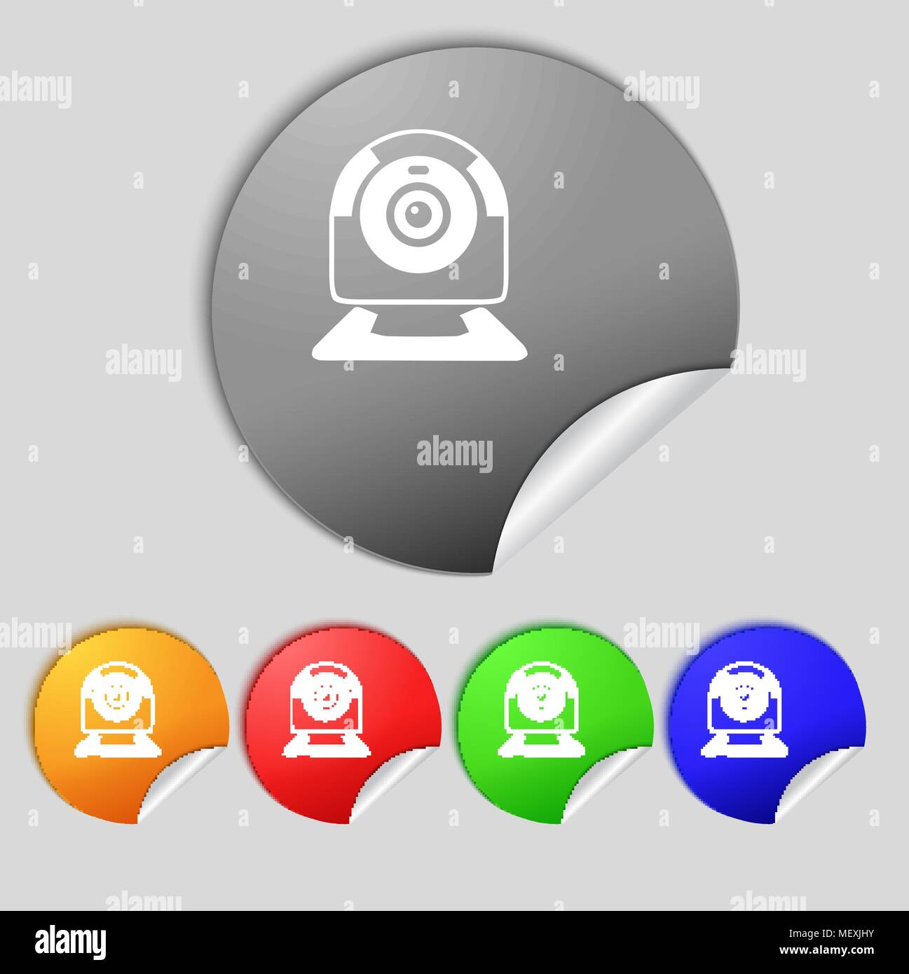 Webcam sign icon. Web video chat symbol. Camera chat. Set of colored ...