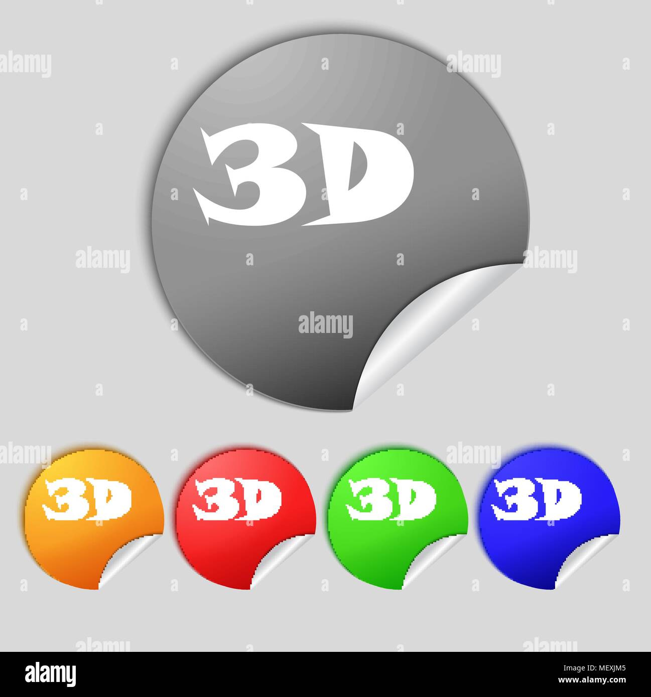 3D sign icon. 3D New technology symbol. Set of colour buttons. Vector ...