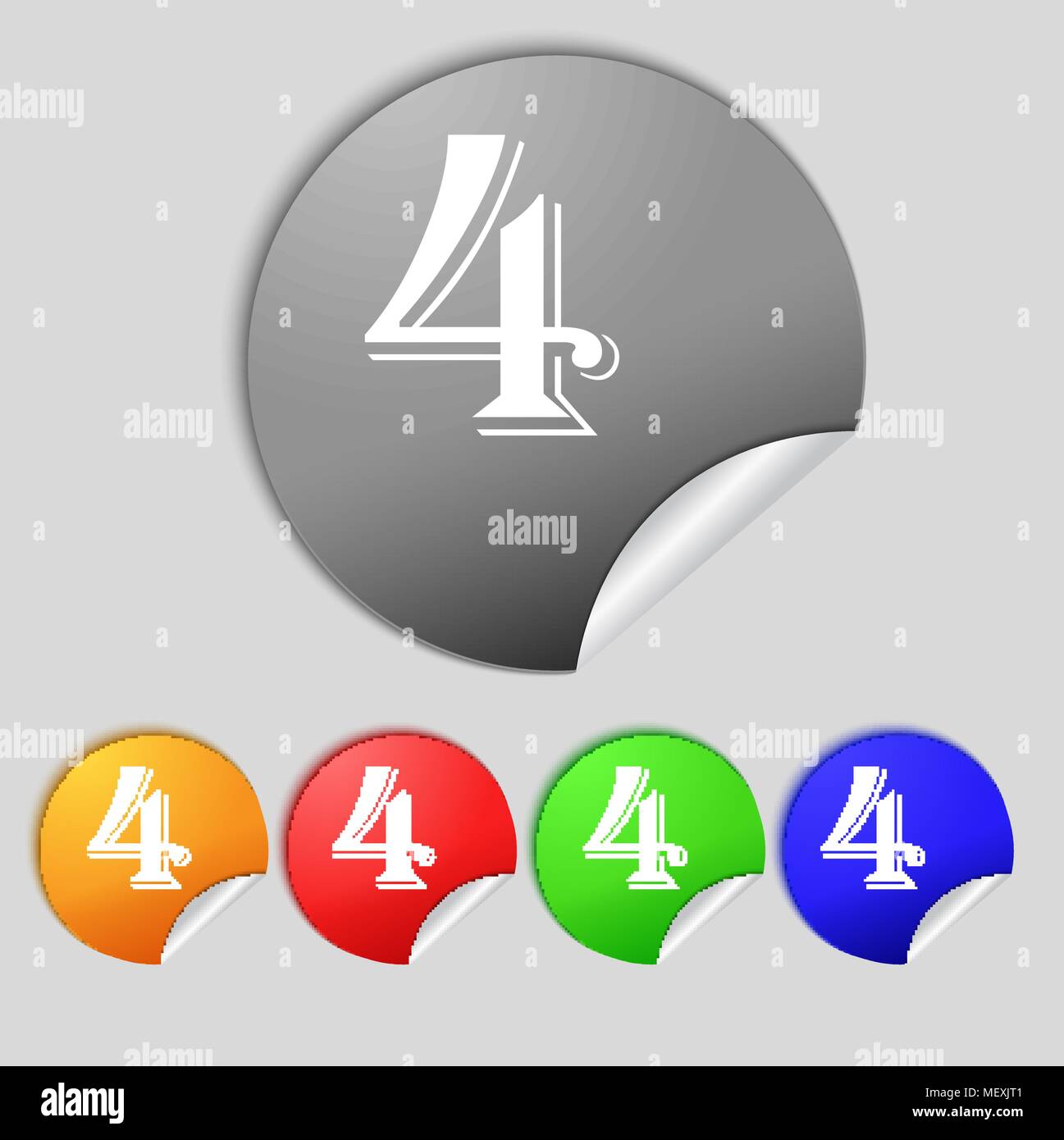 number four icon sign. Set of coloured buttons. Vector illustration ...