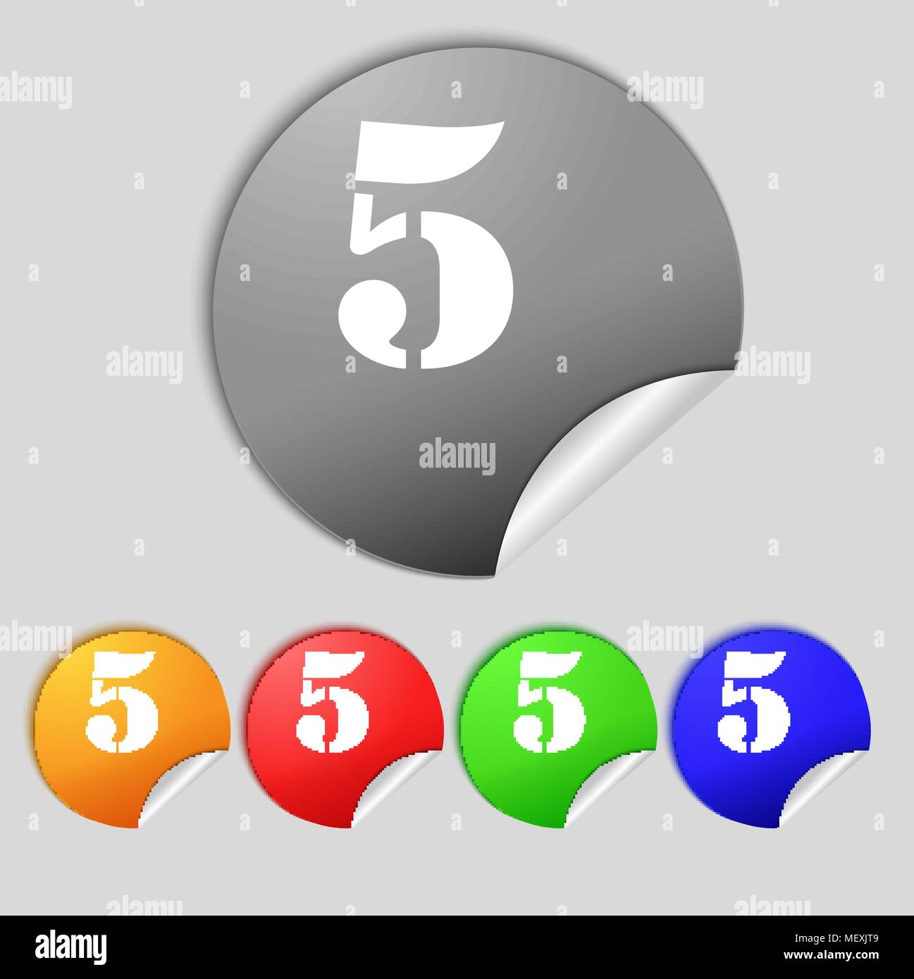 number five icon sign. Set of coloured buttons. Vector illustration ...