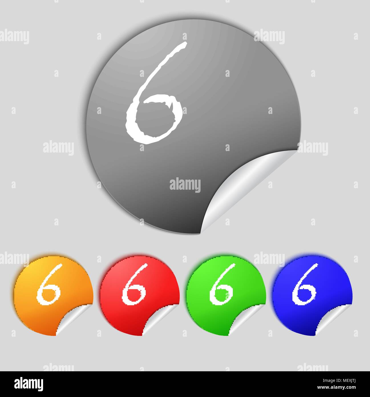 number six icon sign. Set of coloured buttons. Vector illustration ...