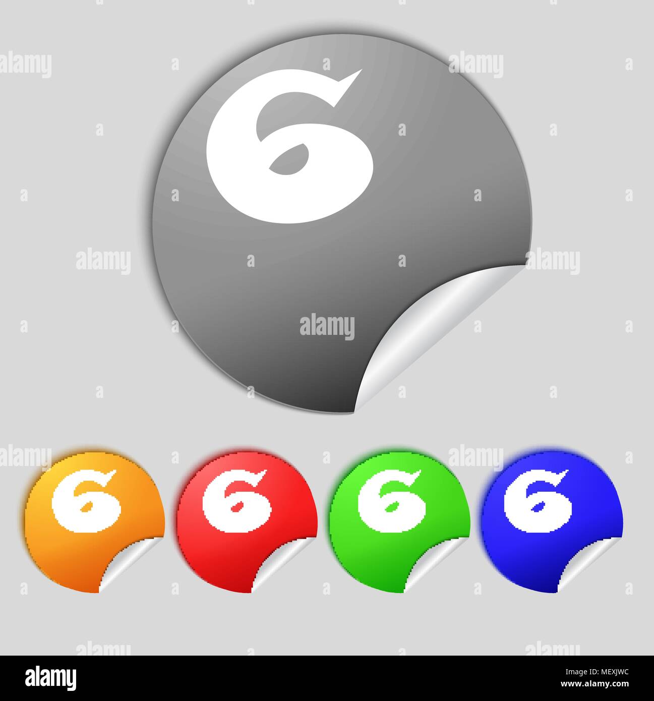 number six icon sign. Set of coloured buttons. Vector illustration ...