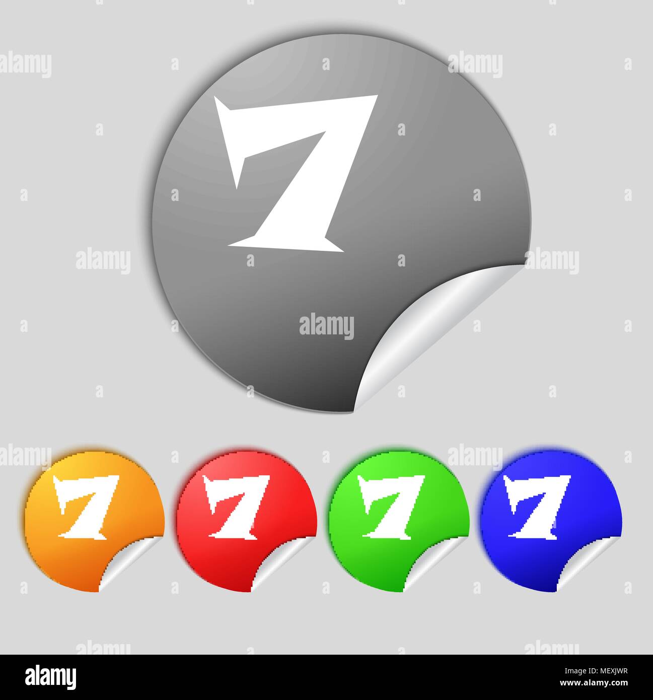 number seven icon sign. Set of coloured buttons. Vector illustration ...