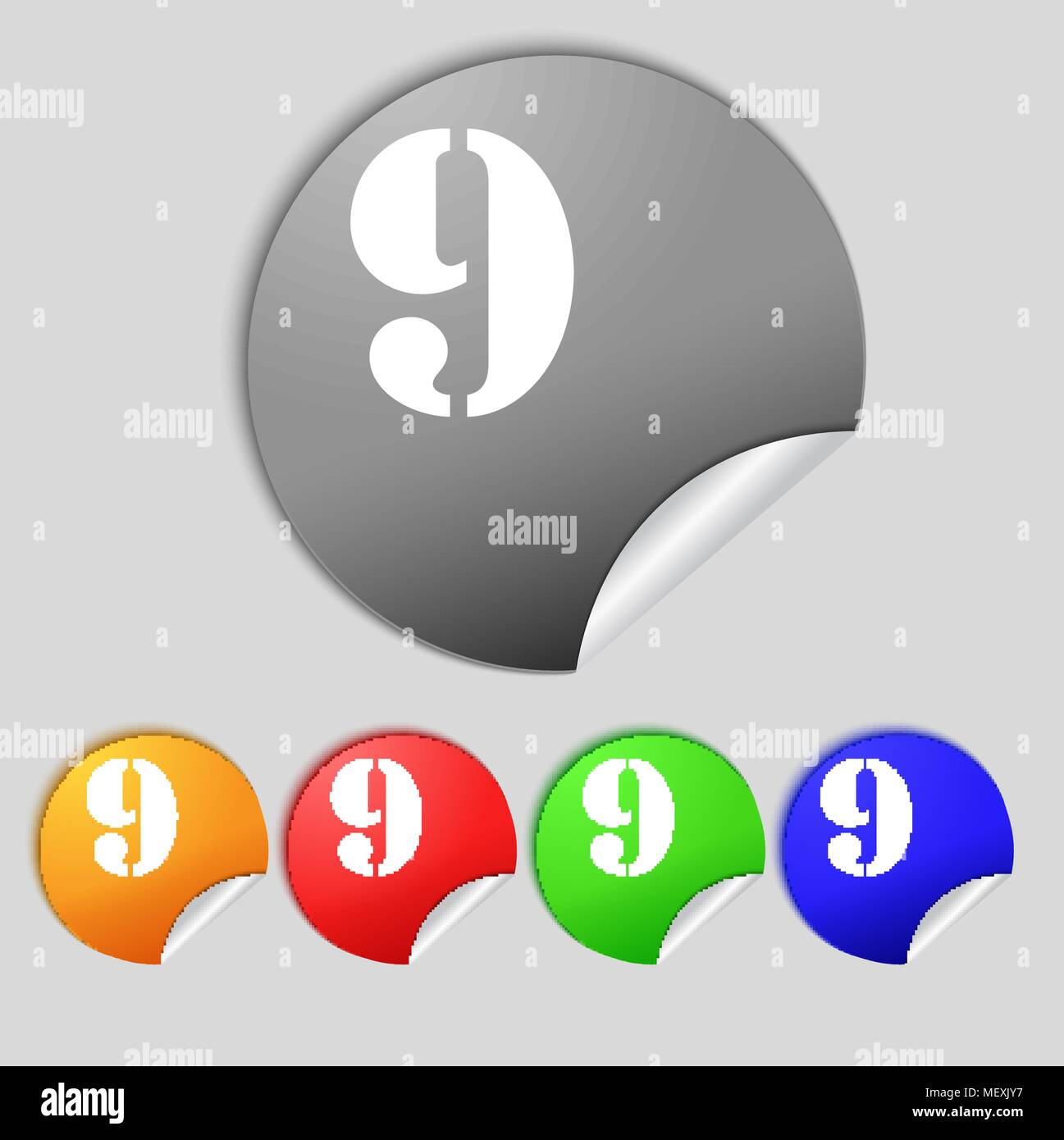 number Nine icon sign. Set of coloured buttons. Vector illustration ...