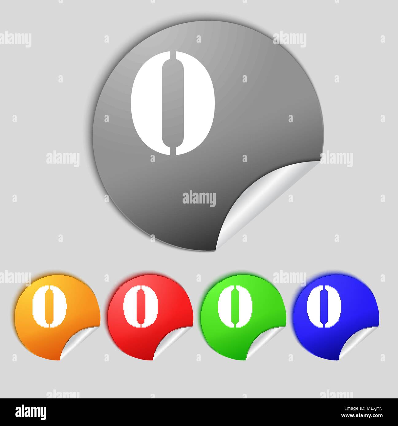 number zero icon sign. Set of coloured buttons. Vector illustration ...