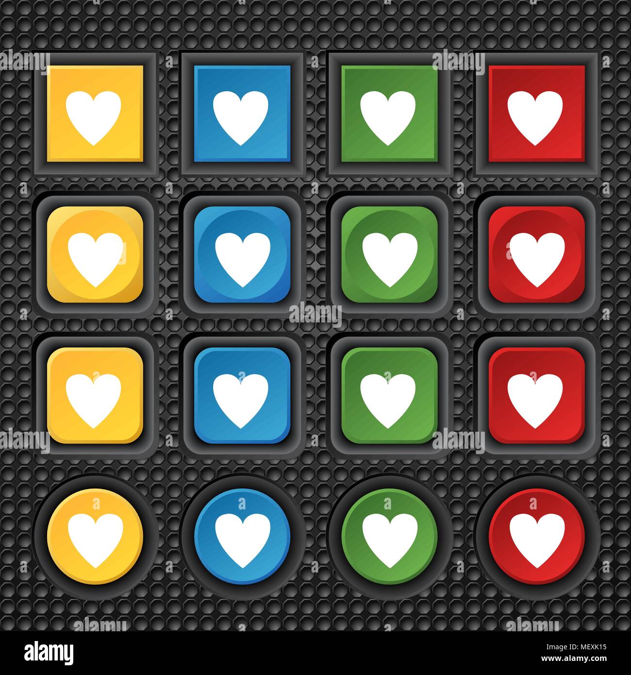 Heart sign icon. Love symbol. Set colur buttons. Vector illustration ...