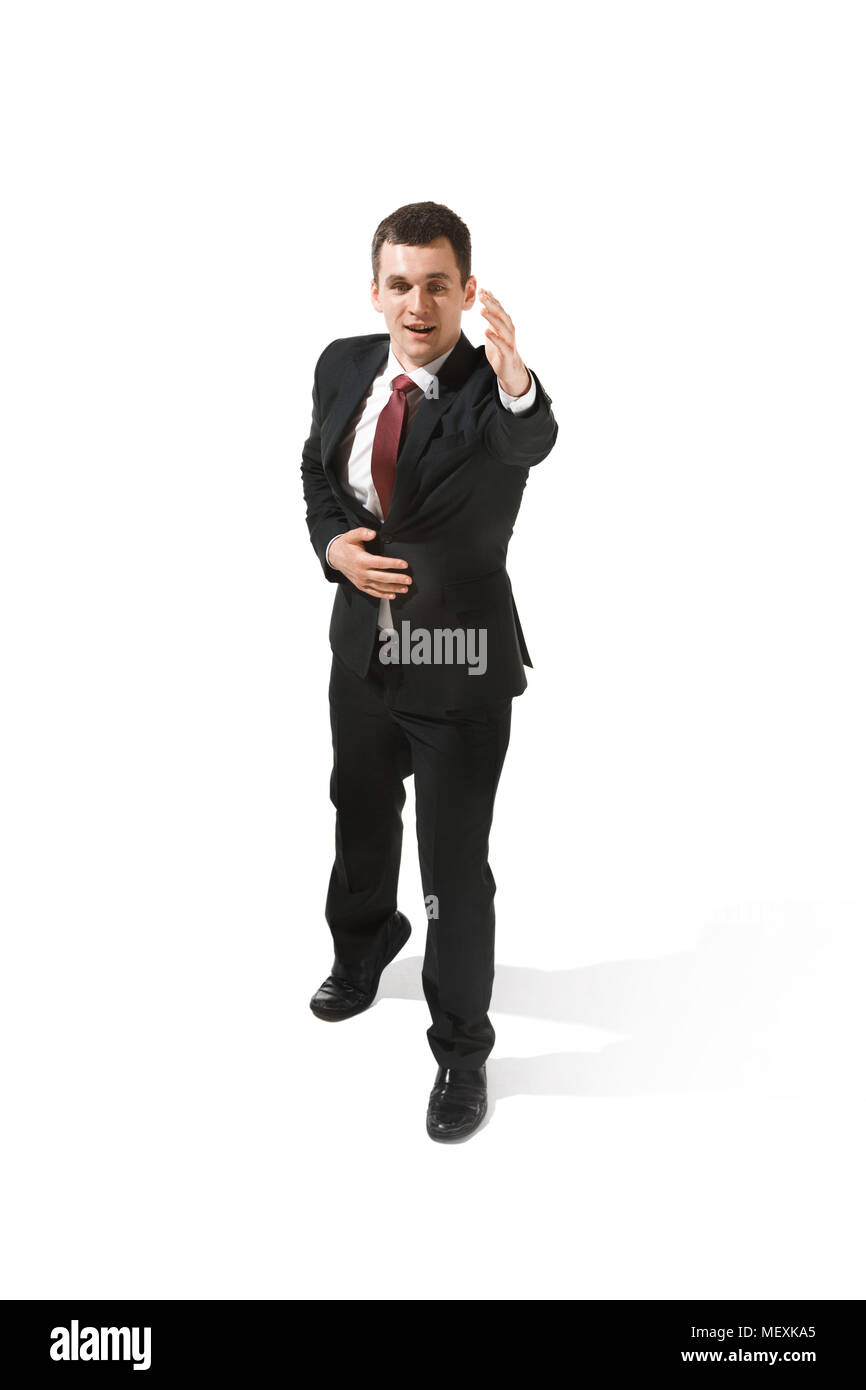 Choose me. Full body view of businessman on white studio background ...