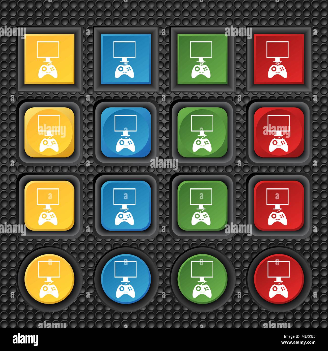 Joystick and monitor sign icon. Video game symbol. Set colourful ...