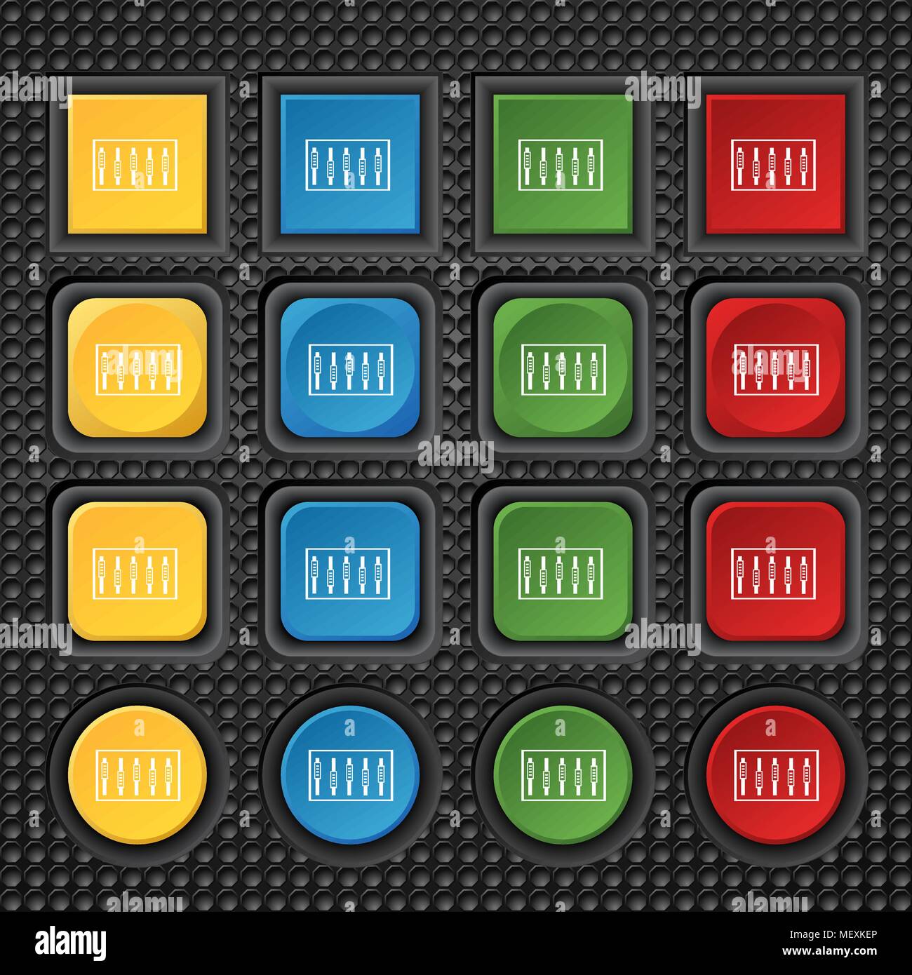Dj console mix handles and buttons, level icons. Set of colour buttons ... Dj console mix handles and buttons, level icons. Set of colour buttons ...