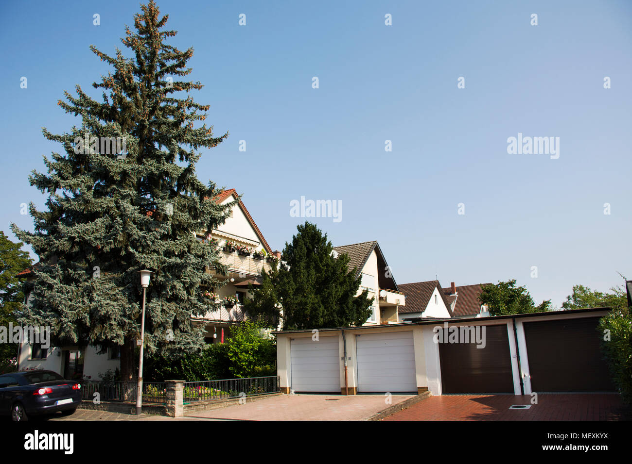 Classic building vintage style with garage car in village at Mannheim ...