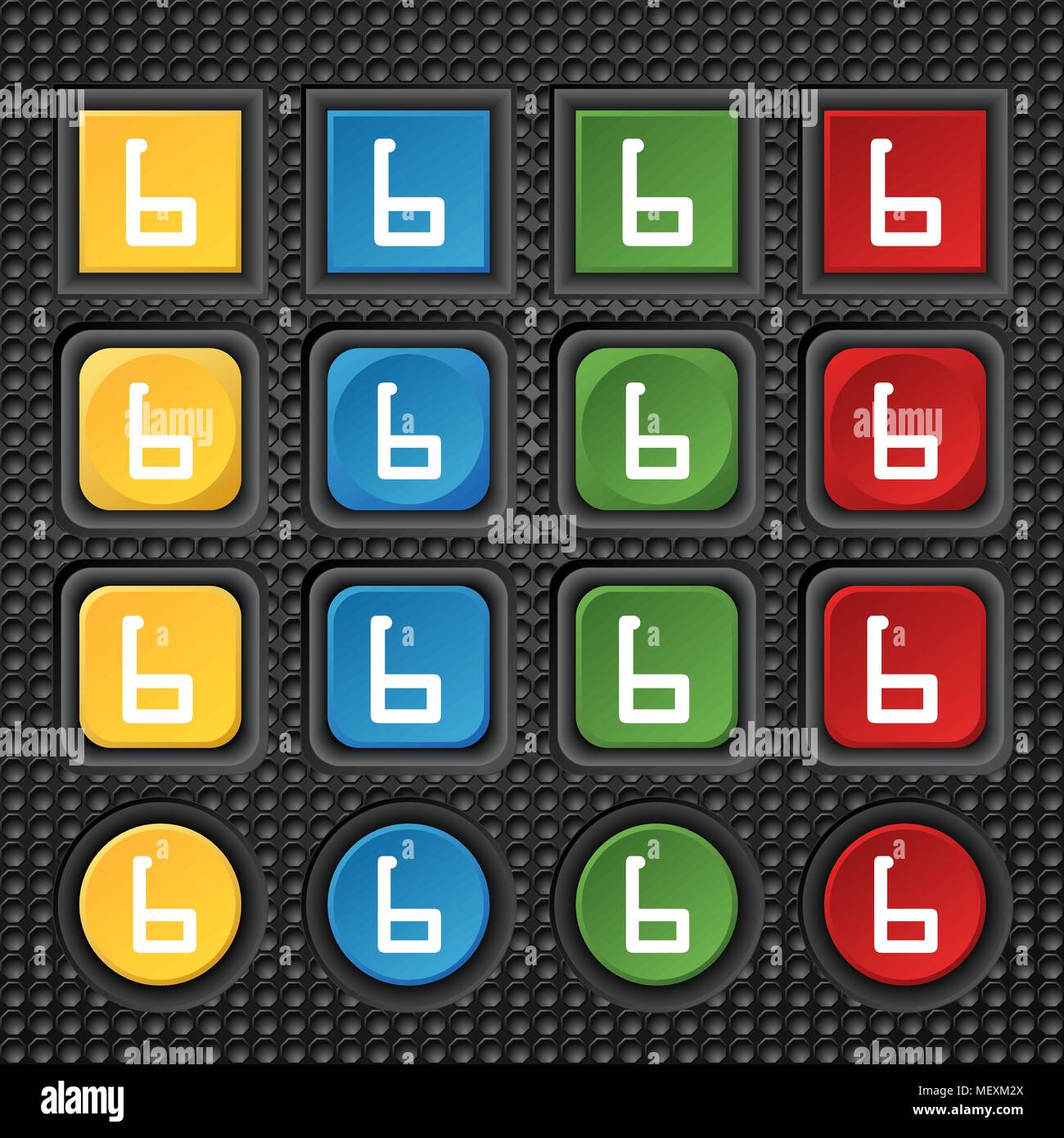 number six icon sign. Set of coloured buttons. Vector illustration ...