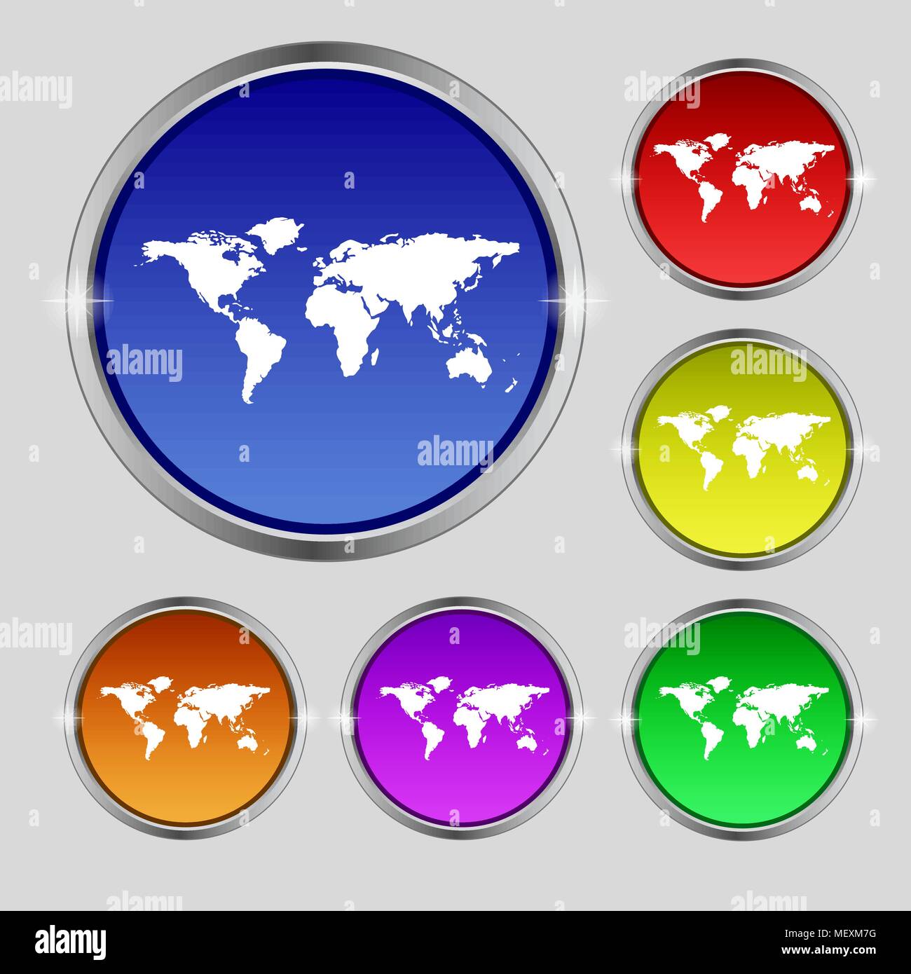 Globe sign icon. World map geography symbol. Set colourful buttons ...