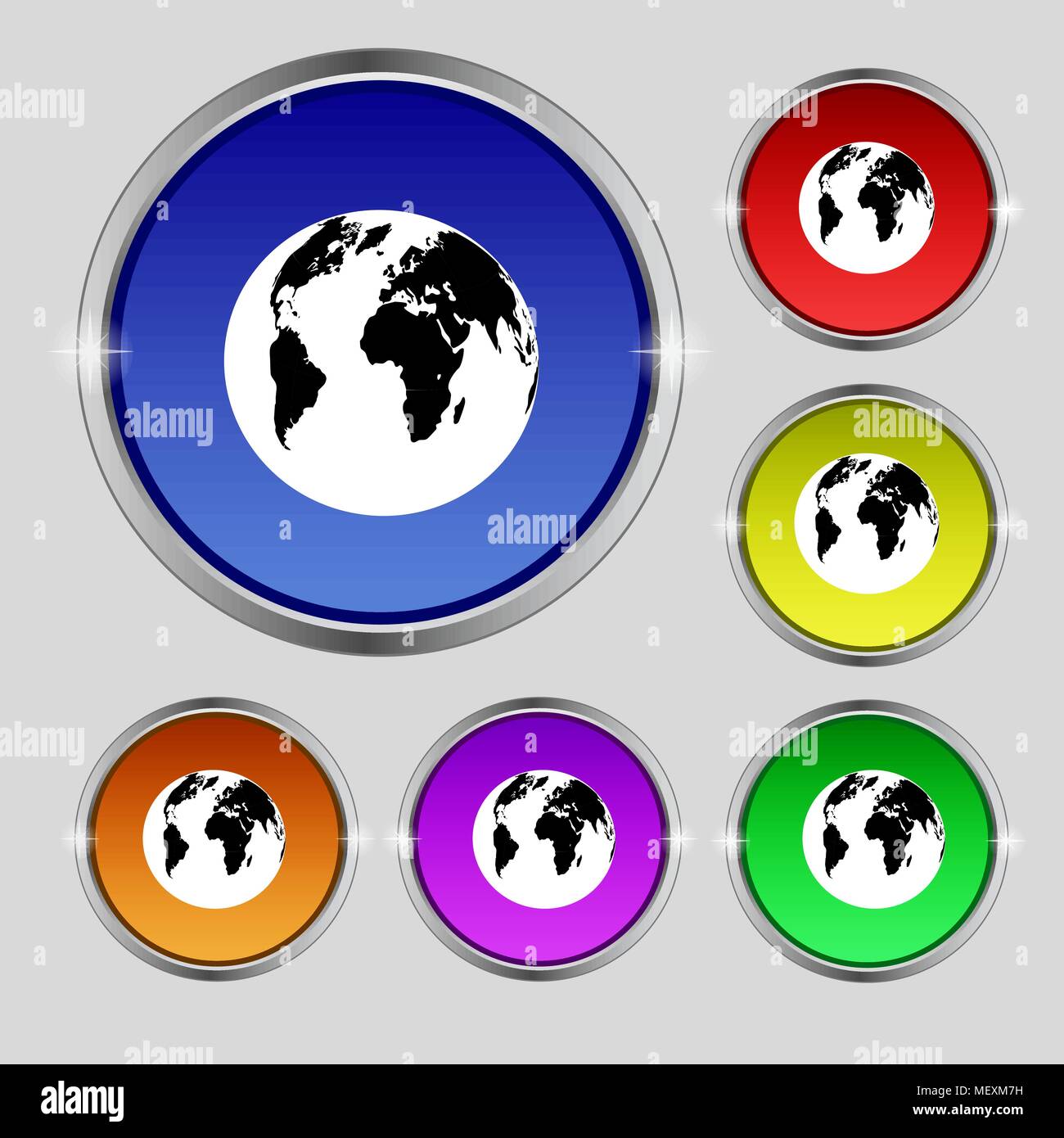 Globe sign icon. World map geography symbol. Set colourful buttons ...