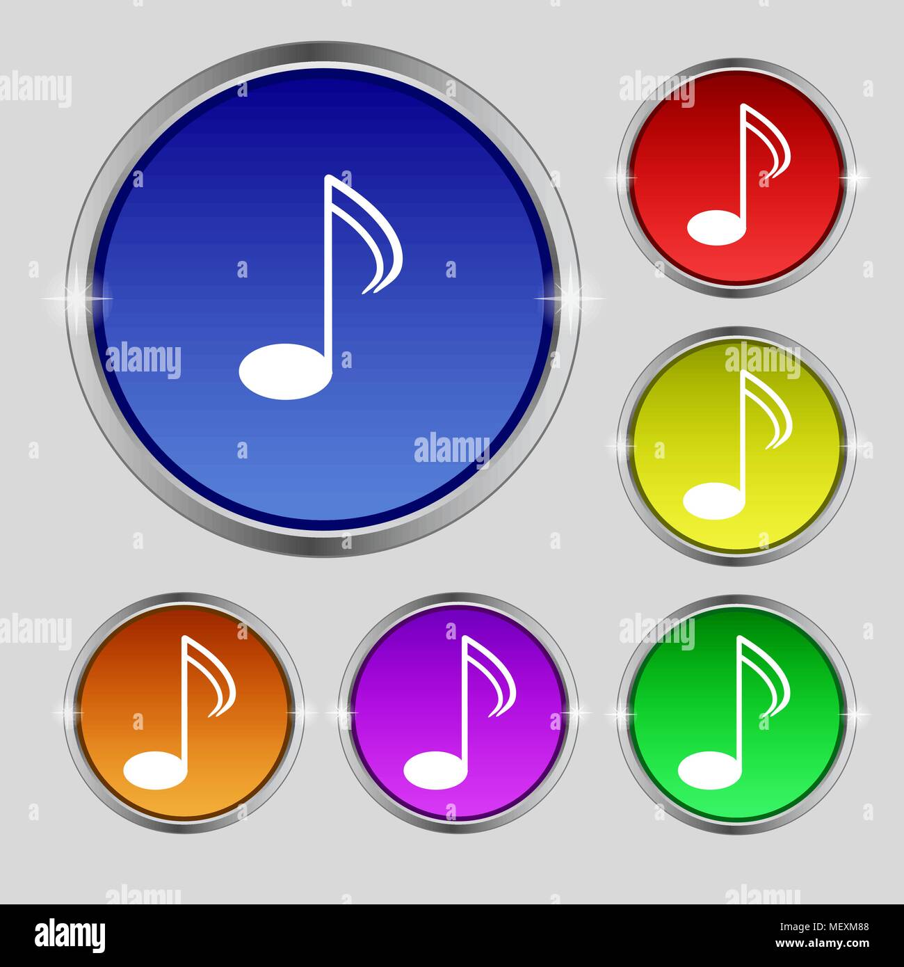 Music note sign icon. Musical symbol. Set colourful buttons. Vector ...