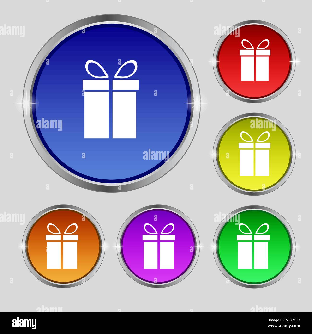 Gift box sign icon. Present symbol. Set colourful buttons. Vector ...