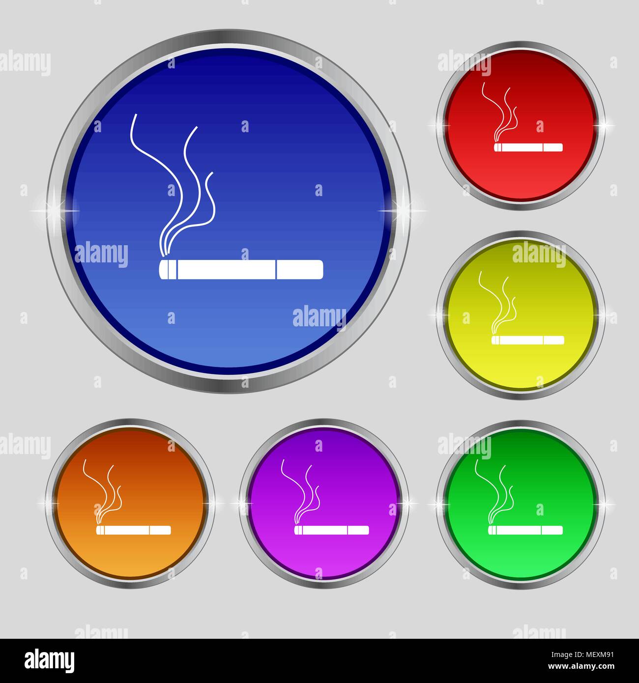 Smoking sign icon. Cigarette symbol. Set colourful buttons. Vector ...