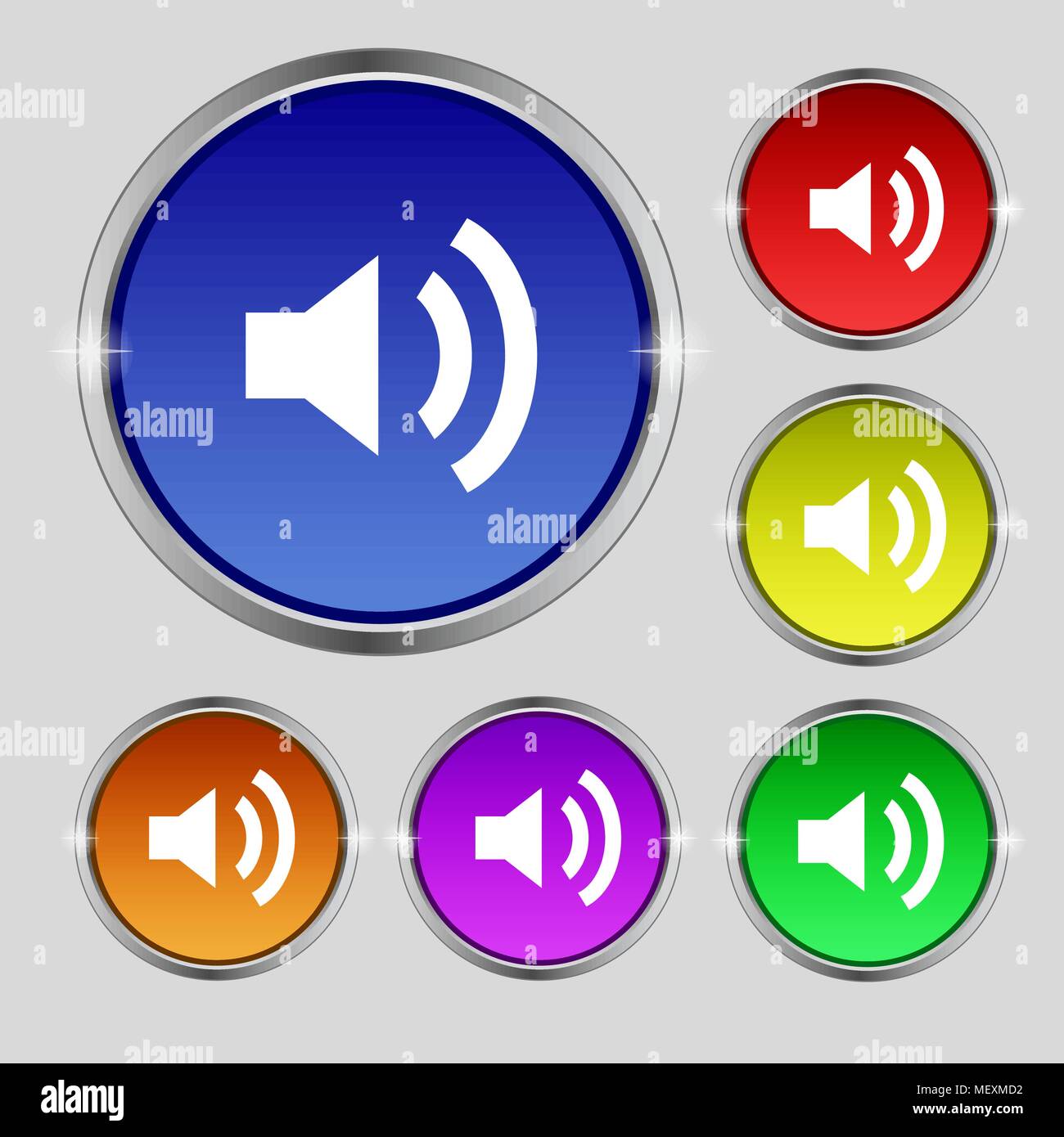 Speaker volume sign icon. Sound symbol. Set colourful buttons. Vector ...