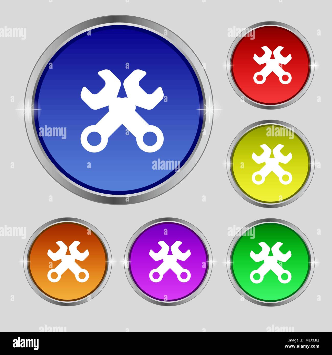 Wrench key sign icon. Service tool symbol. Set colourful buttons ...