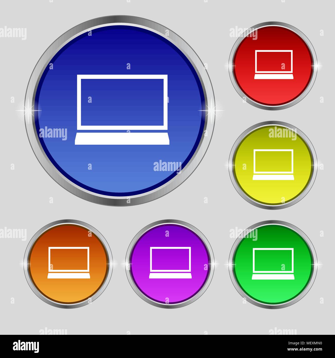 Laptop sign icon. Notebook pc symbol. Set colur buttons. Vector ...