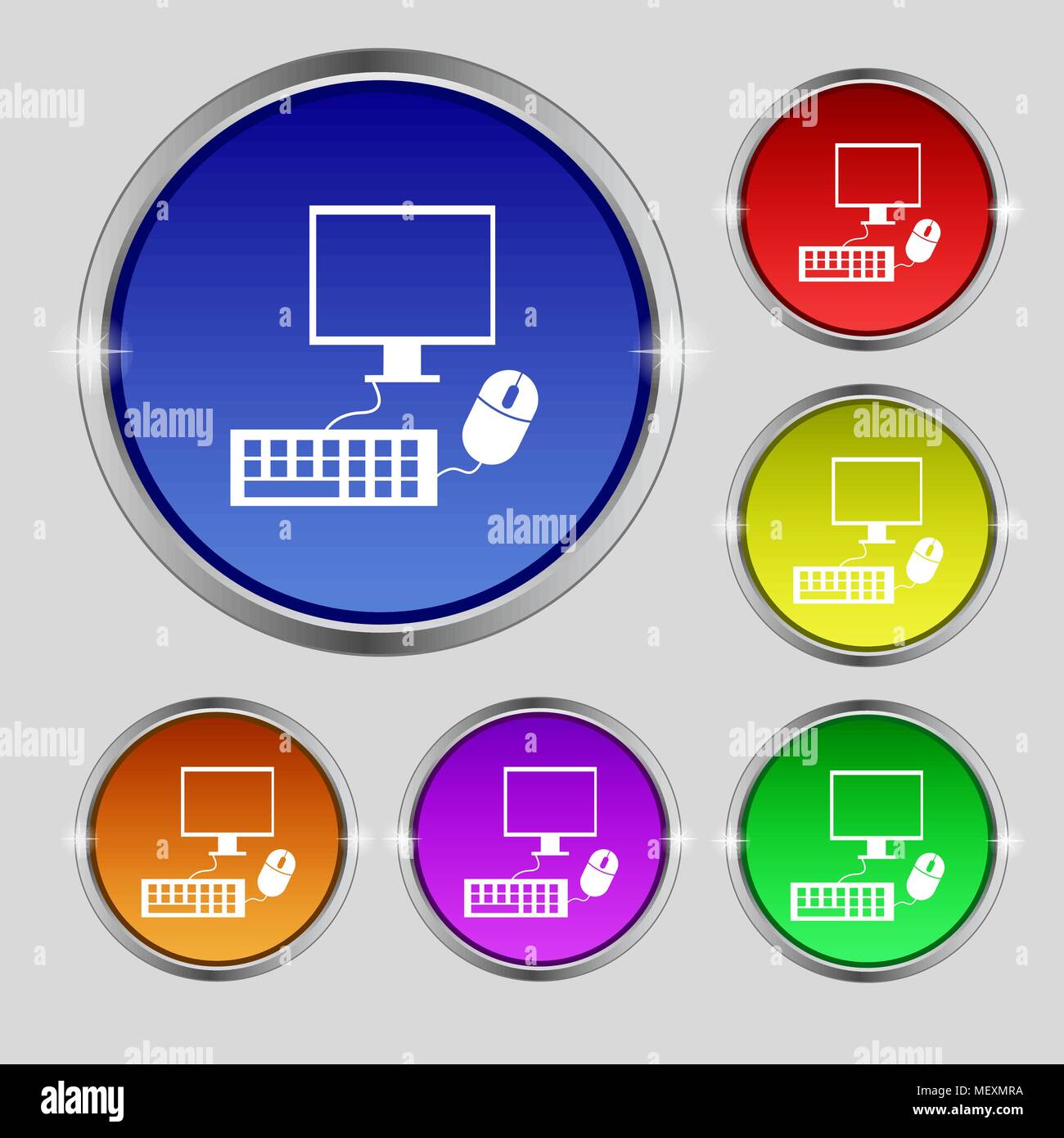 Computer Widescreen Monitor Keyboard Mouse Sign Icon Set Colourful Buttons Vector