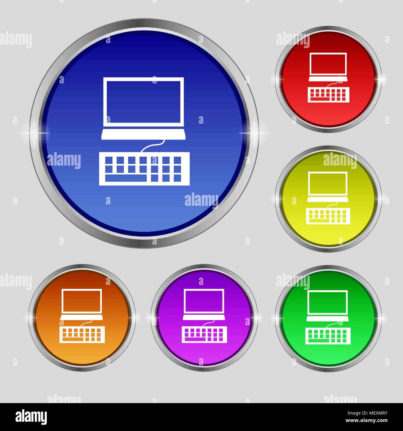 Computer Monitor And Keyboard Icon Set Colourful Buttons Vector Illustration Stock Vector