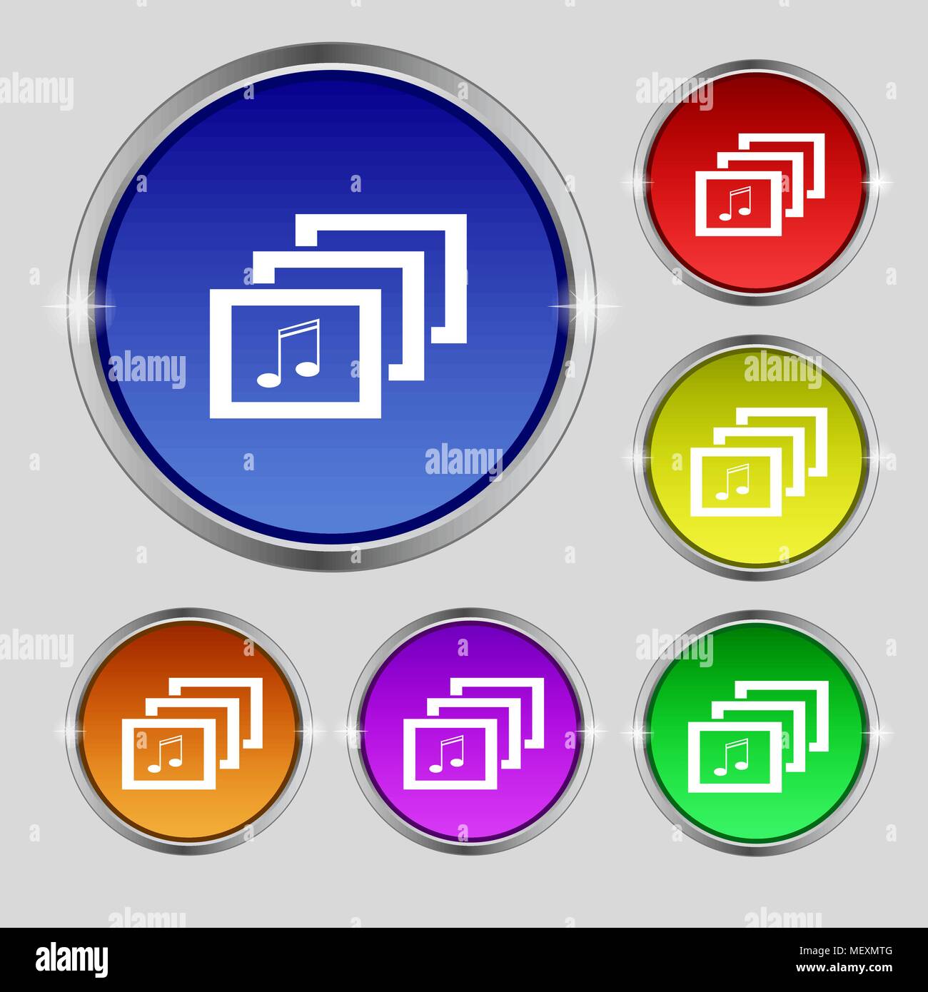 Mp3 music format sign icon. Musical symbol. Set colourful buttons ...
