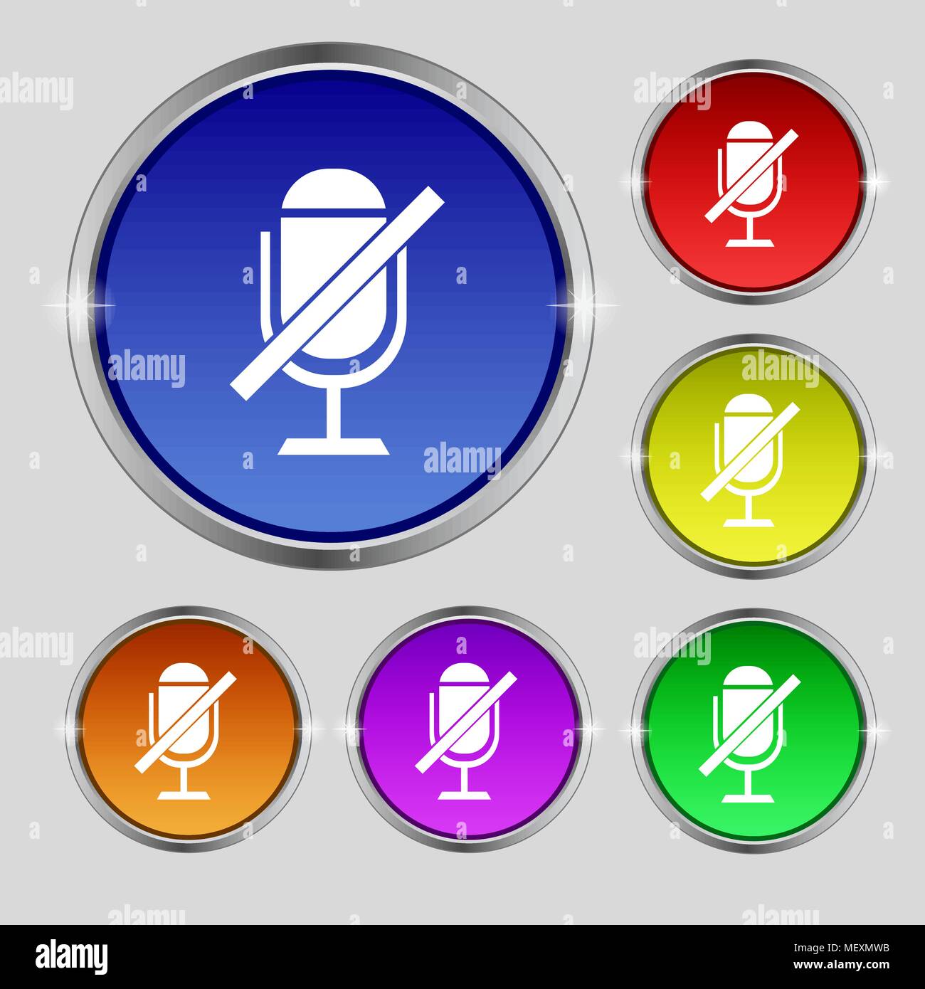 No Microphone sign icon. Speaker symbol. Set colourful buttons. Vector ...