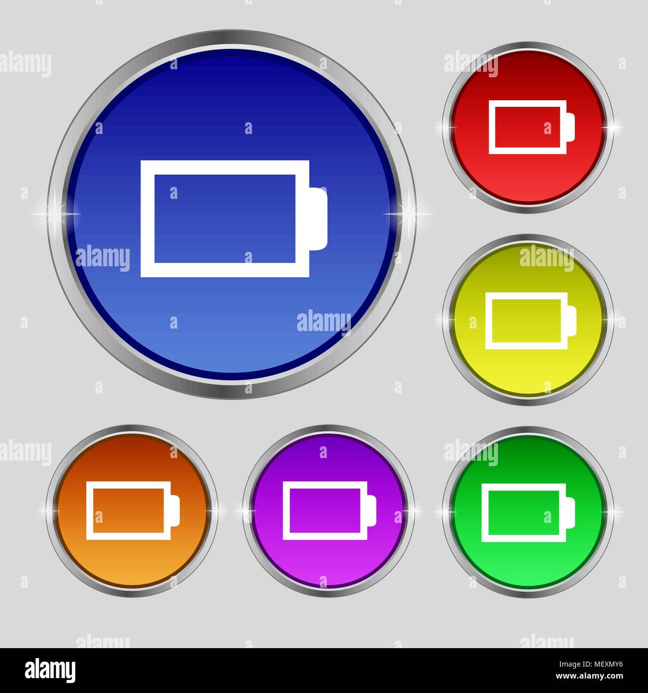 Battery empty sign icon. Low electricity symbol. Set of colour buttons ...