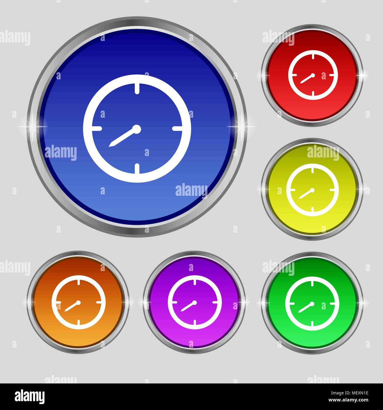 Timer sign icon. Stopwatch symbol. Set of colourful buttons. Vector ...