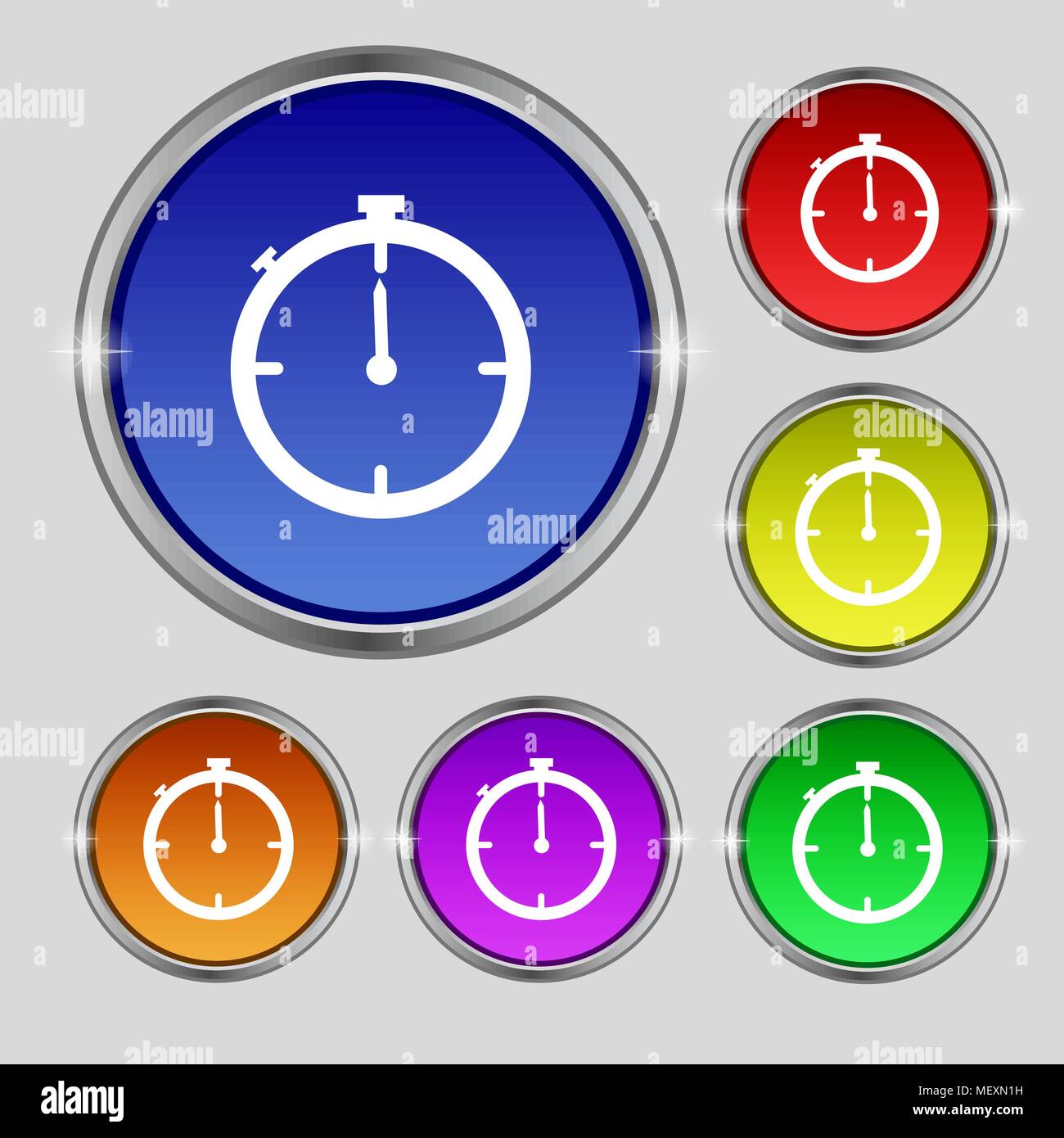 Timer sign icon. Stopwatch symbol. Set of colourful buttons. Vector ...