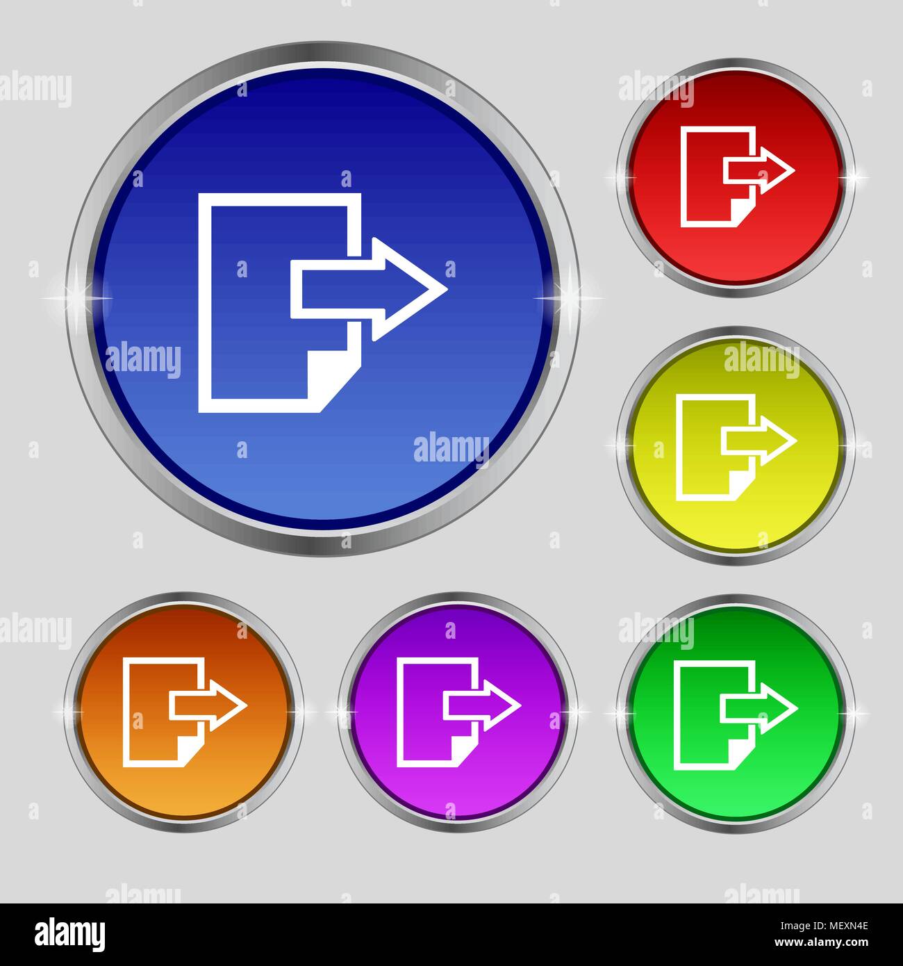Export file icon. File document symbol. Set of colored buttons. Vector ...