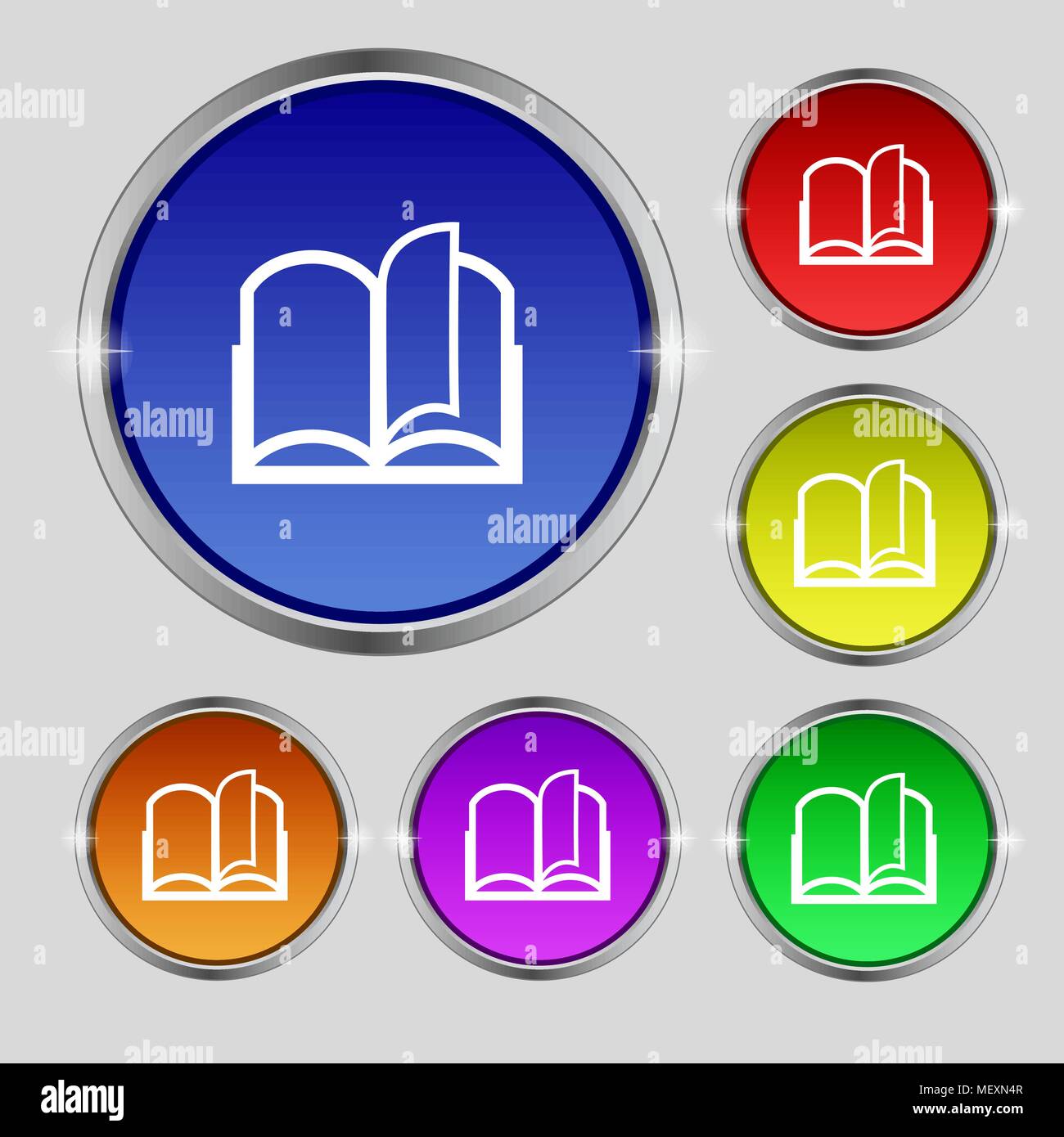 Book sign icon. Open book symbol. Set of colored buttons. Vector ...