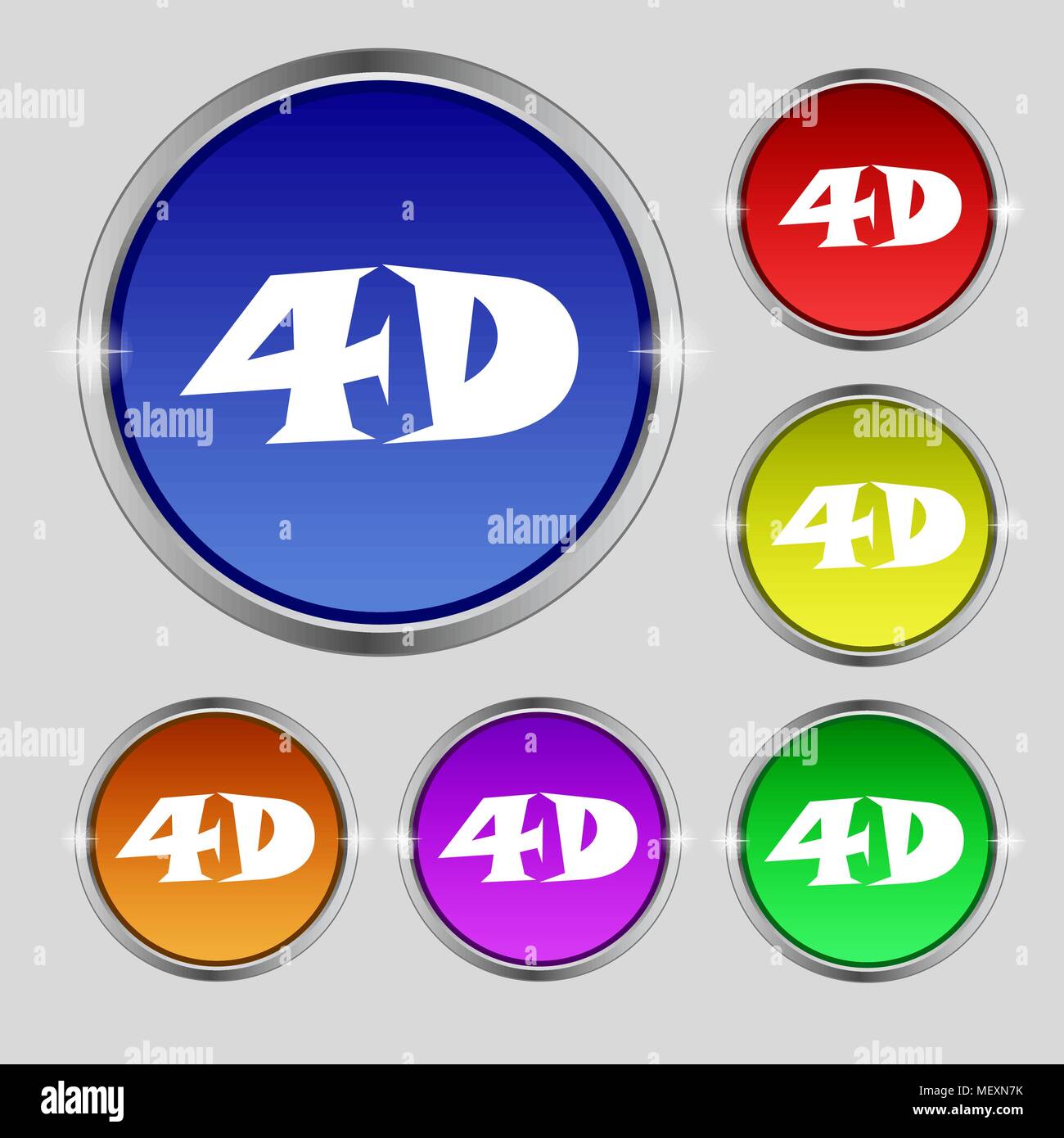 4D sign icon. 4D New technology symbol. Set of colour buttons. Vector ...