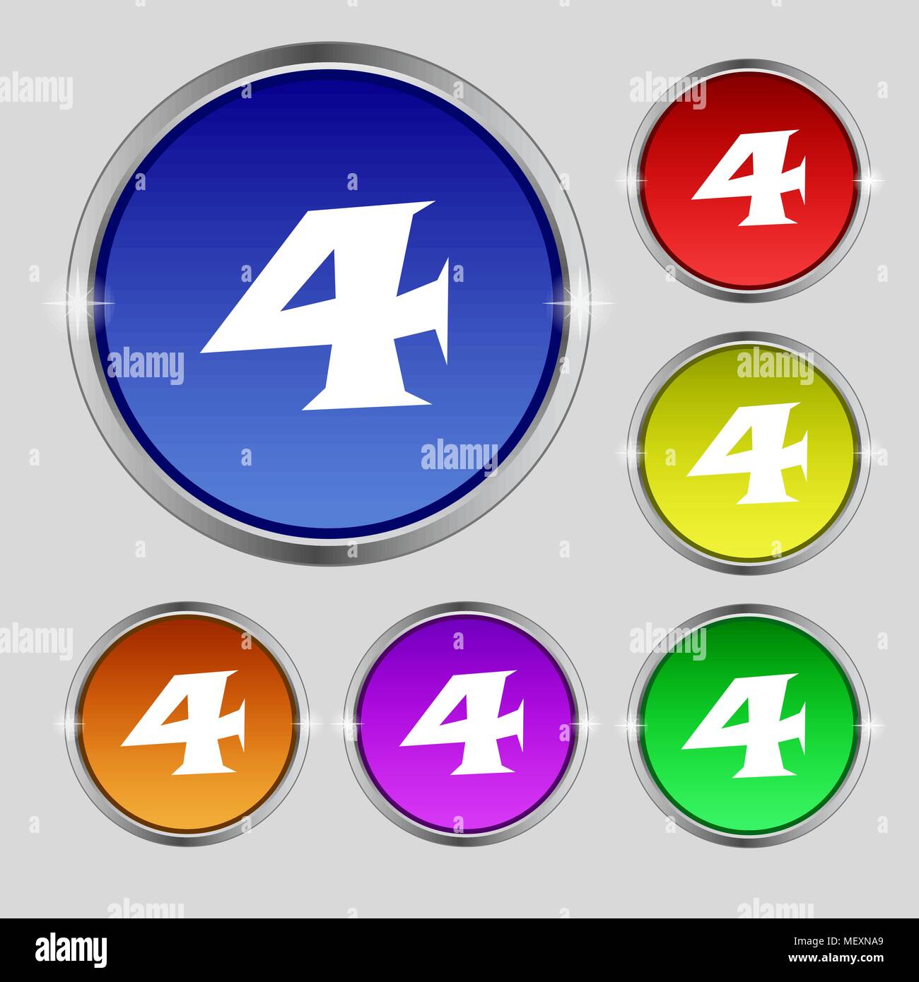 number four icon sign. Set of coloured buttons. Vector illustration ...