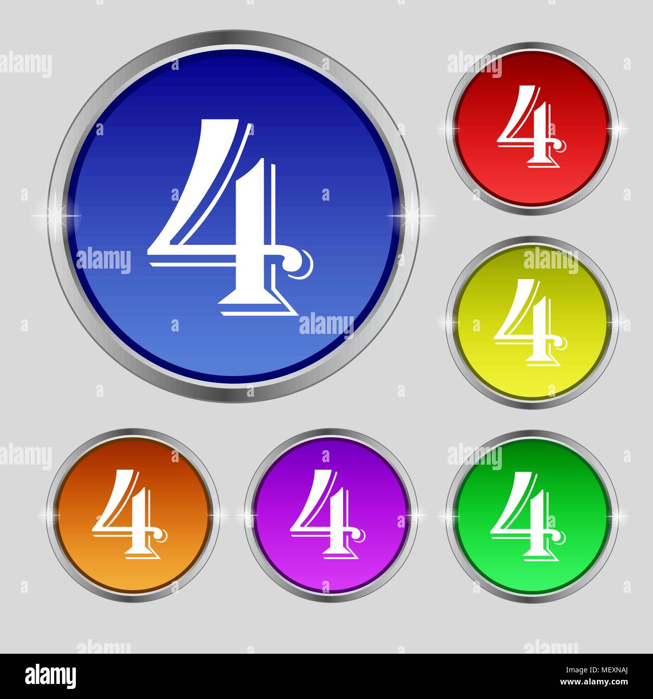 number four icon sign. Set of coloured buttons. Vector illustration ...