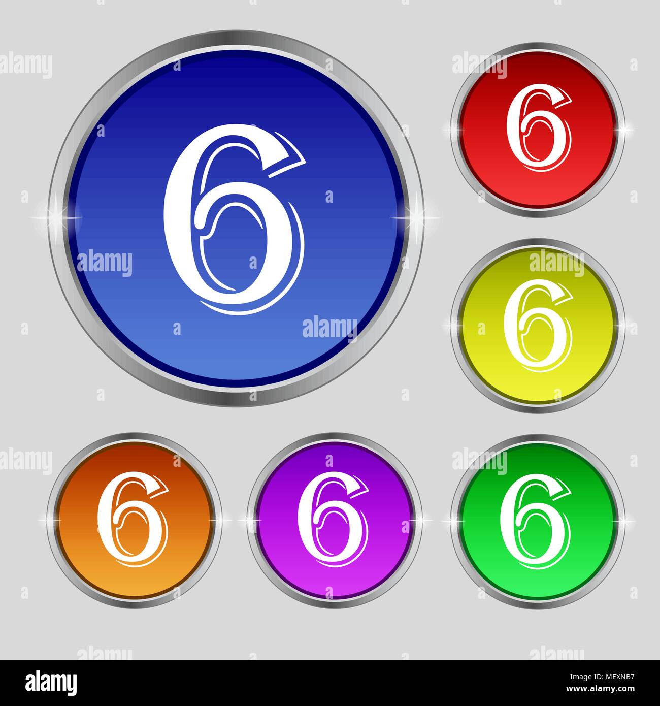 number six icon sign. Set of coloured buttons. Vector illustration ...