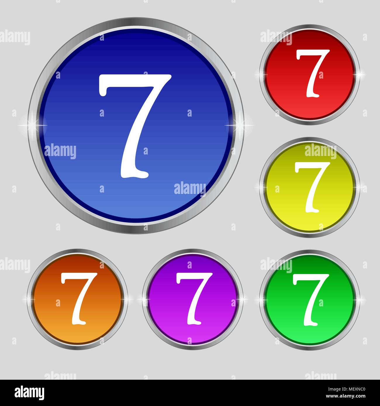 number seven icon sign. Set of coloured buttons. Vector illustration ...