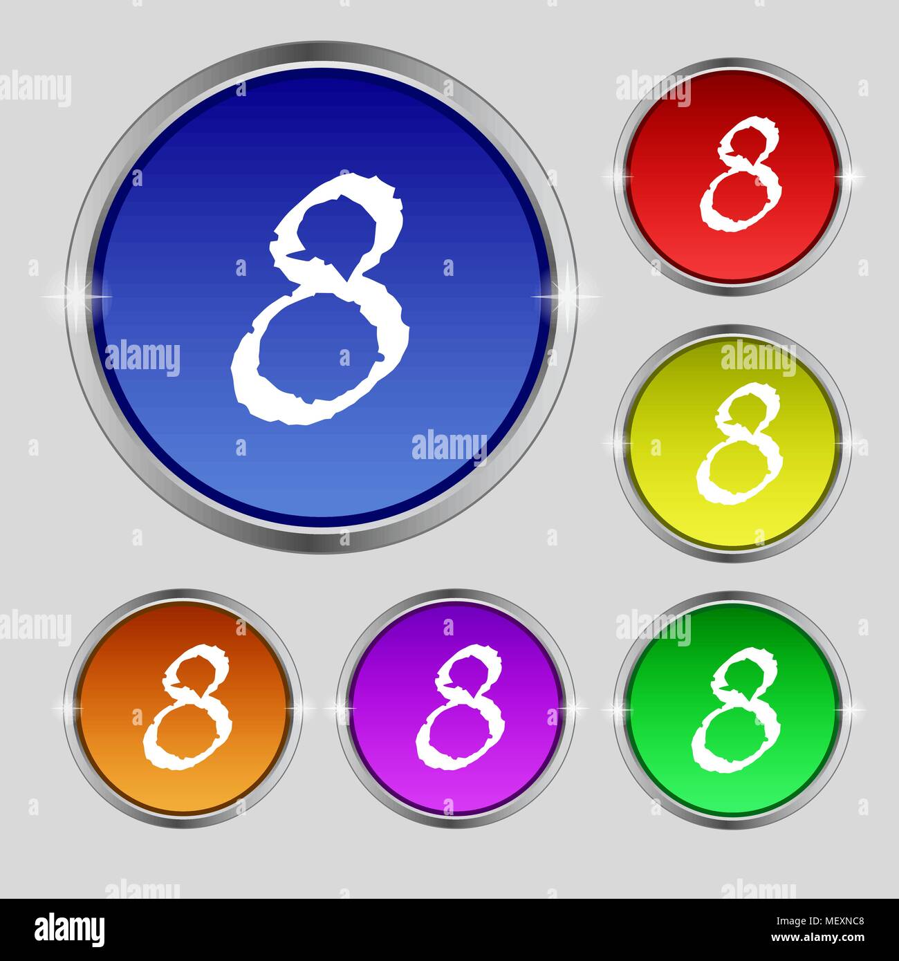number Eight icon sign. Set of coloured buttons. Vector illustration ...