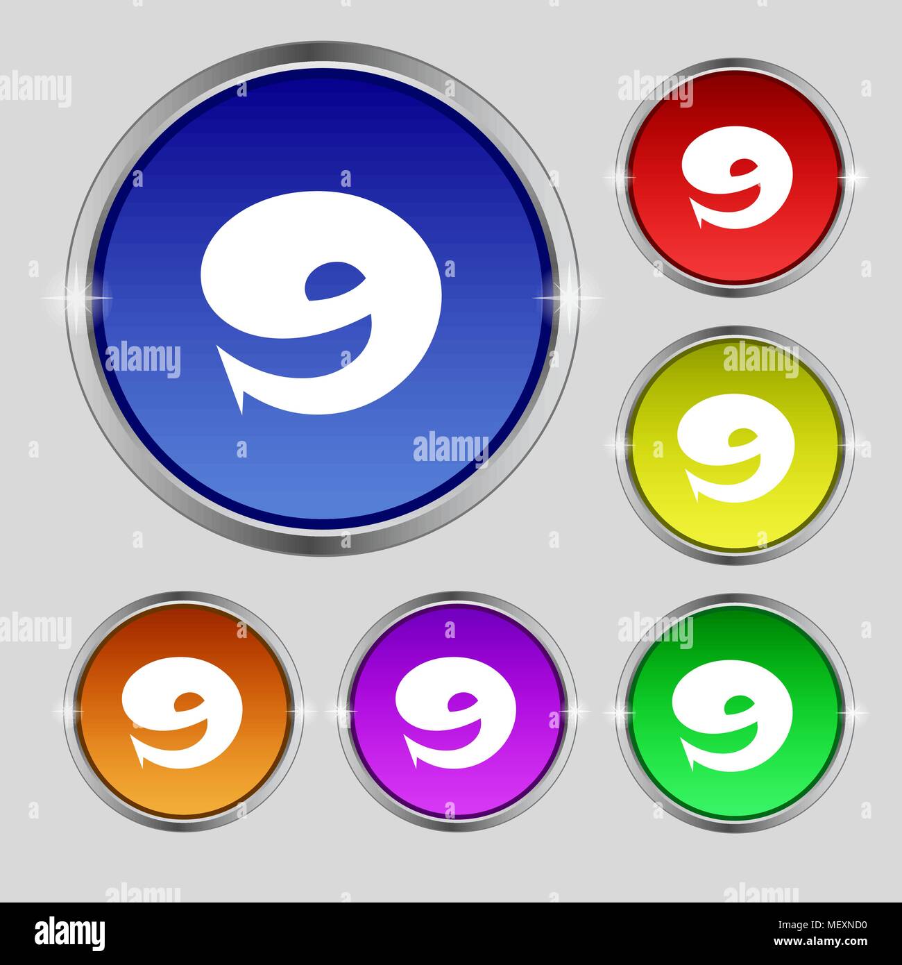 number Nine icon sign. Set of coloured buttons. Vector illustration ...