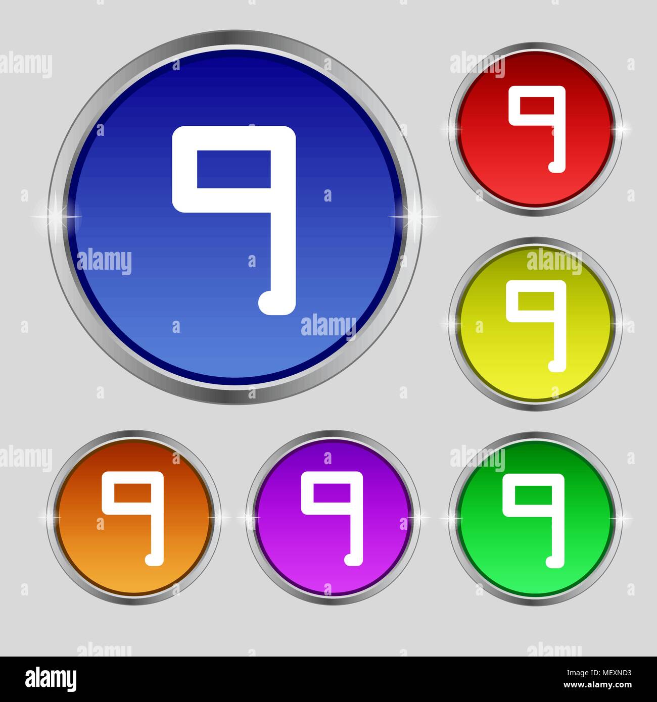 number Nine icon sign. Set of coloured buttons. Vector illustration ...