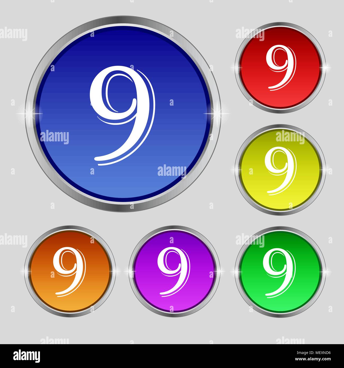 number Nine icon sign. Set of coloured buttons. Vector illustration ...