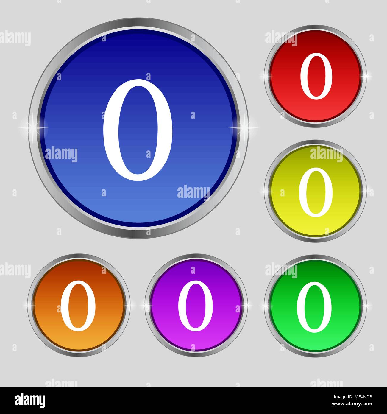 number zero icon sign. Set of coloured buttons. Vector illustration ...